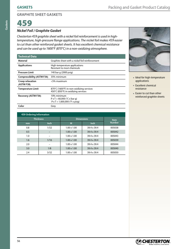 Chesterton 459 Gasket Specifications | PDF | Graphite | Applied And ...