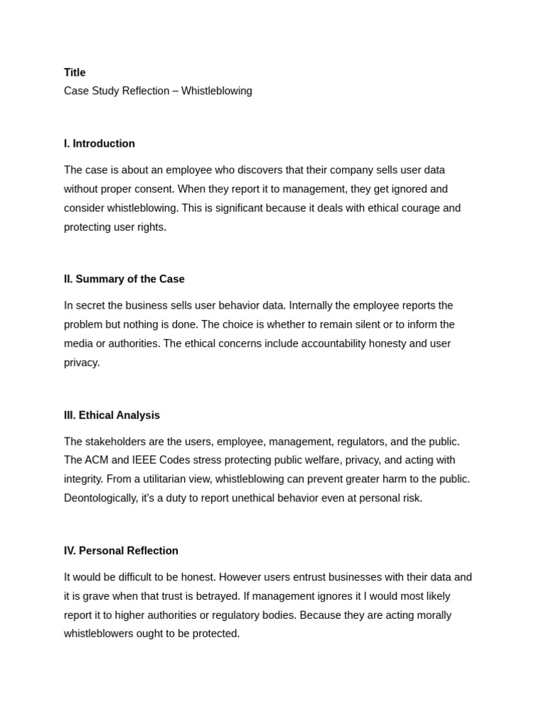 Case Study 5 - Whistleblowing | PDF