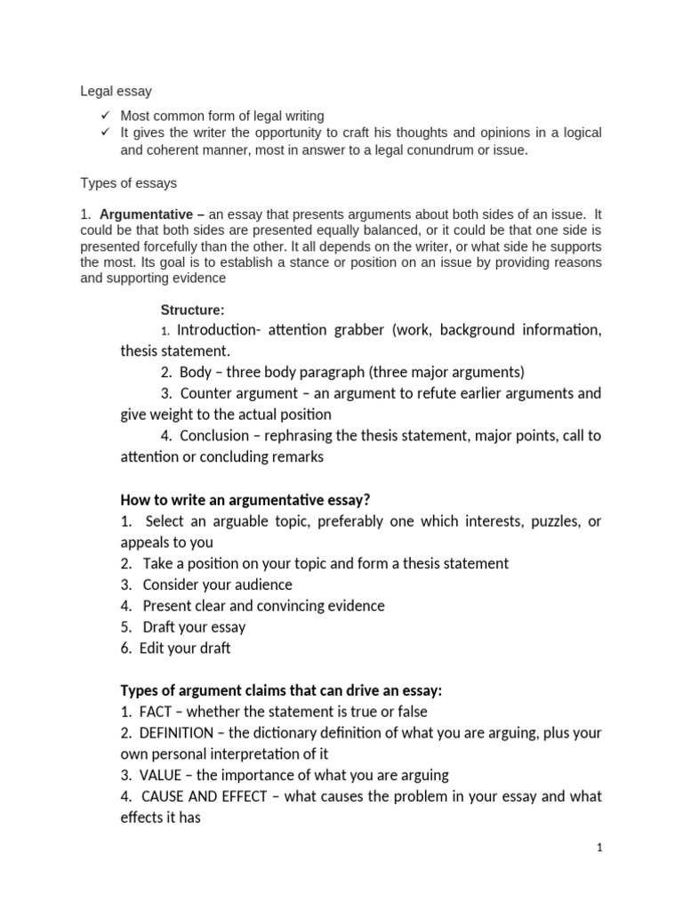 LEGAL ESSAY - Lecture Notes | PDF | Essays | Argument
