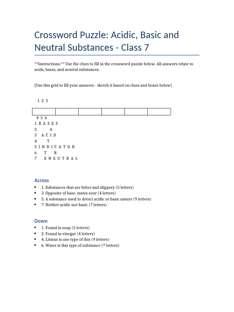 Crossword on Acids and Bases | PDF