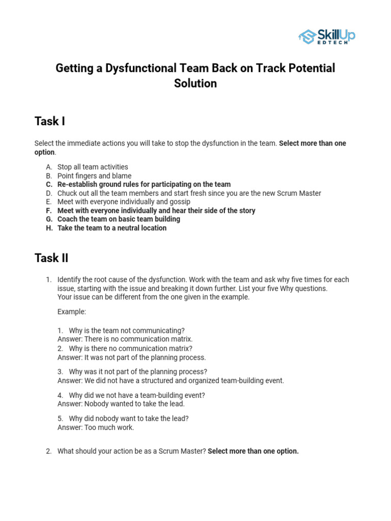 Getting A Dysfunctional Team Back On Track Potential Solution | PDF