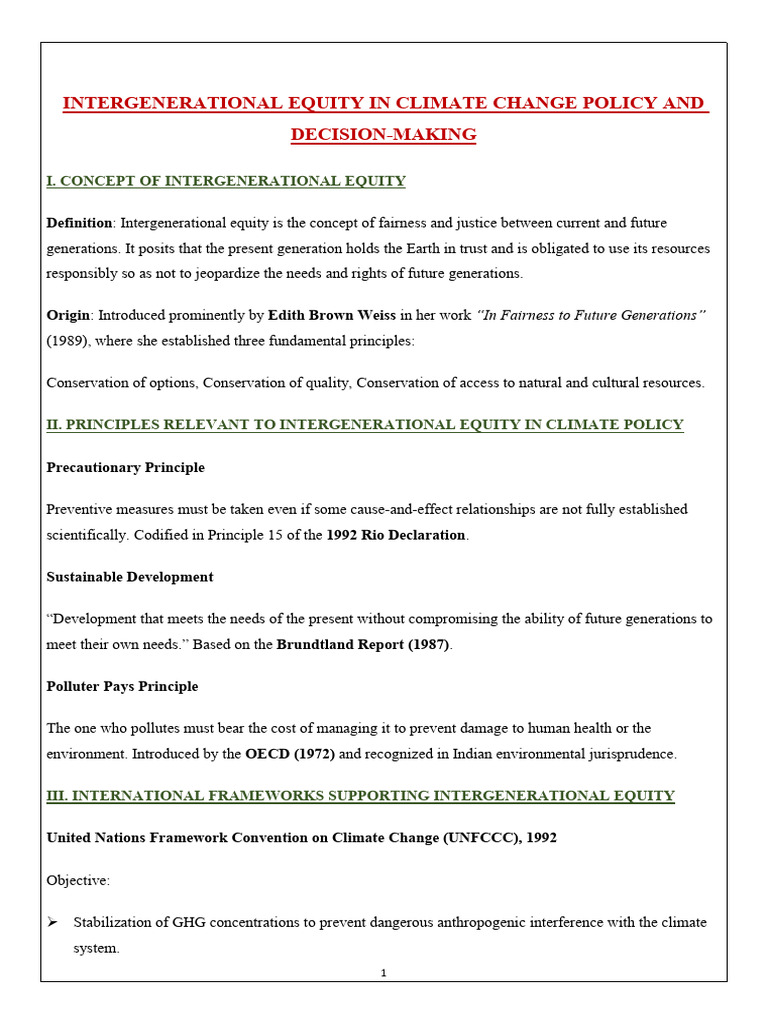 Intergenerational Equity in Climate Change Policy | PDF ...