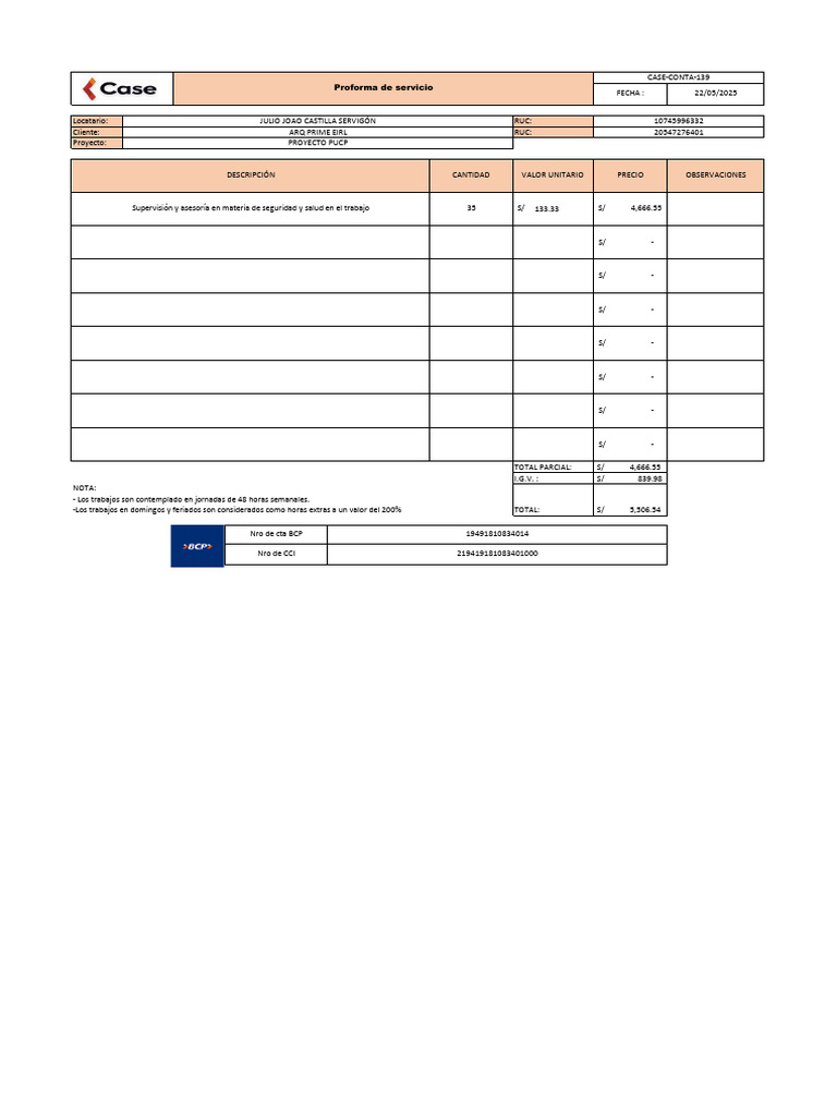 Case-Conta-139 Proforma Arq Prime - 250527 - 123247 | PDF