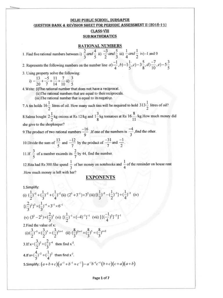 Class VIII QB Maths 18 19 | PDF