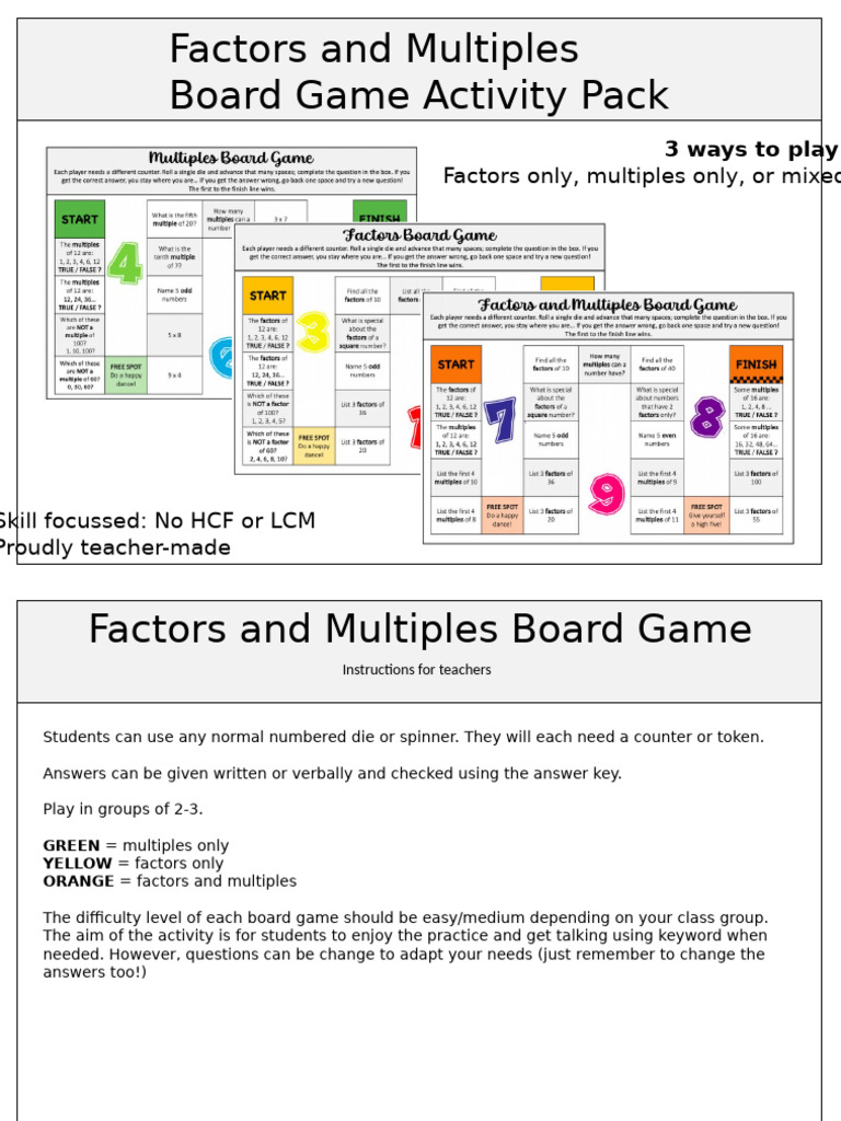 Factors and Multiples Board Game | PDF