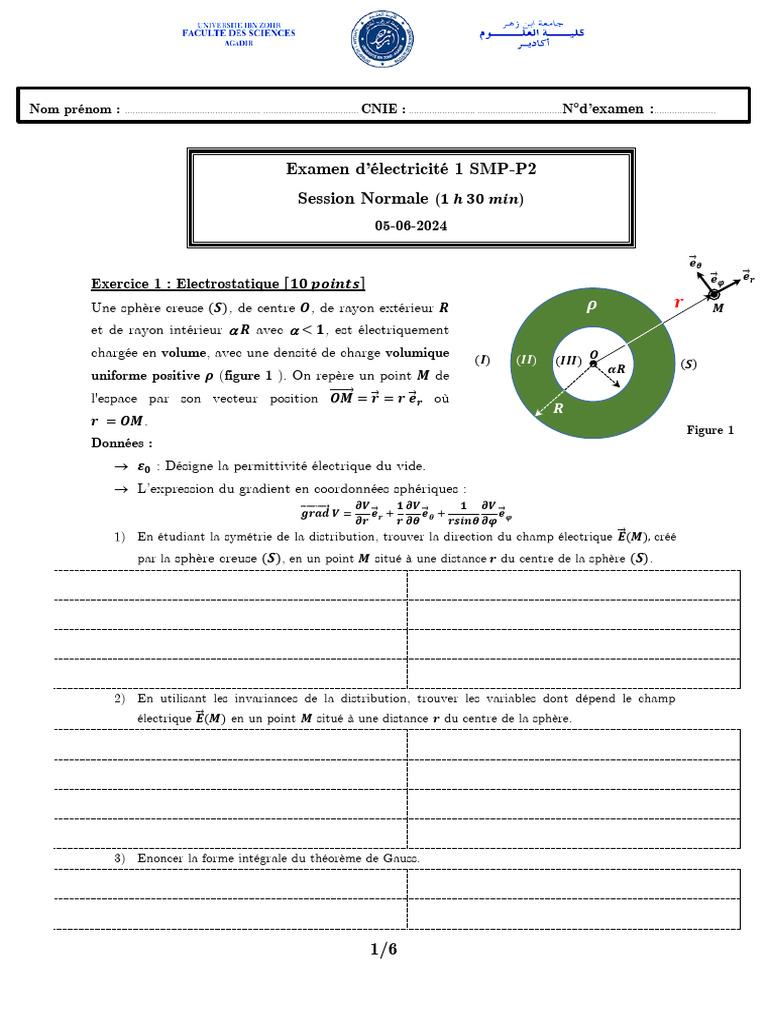 Examen d'électricité : électrostatique et magnétostatique | PDF ...