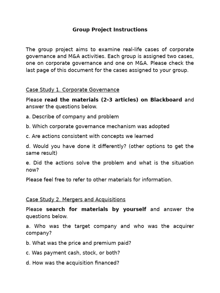 Group Project Instructions | PDF | Mergers And Acquisitions | Business