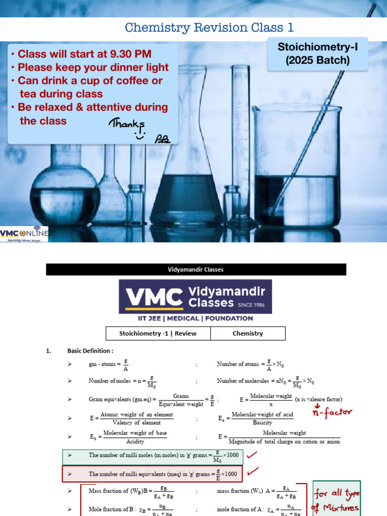 Chemistry Revision Class 1: Thanks | PDF | Gases | Stoichiometry