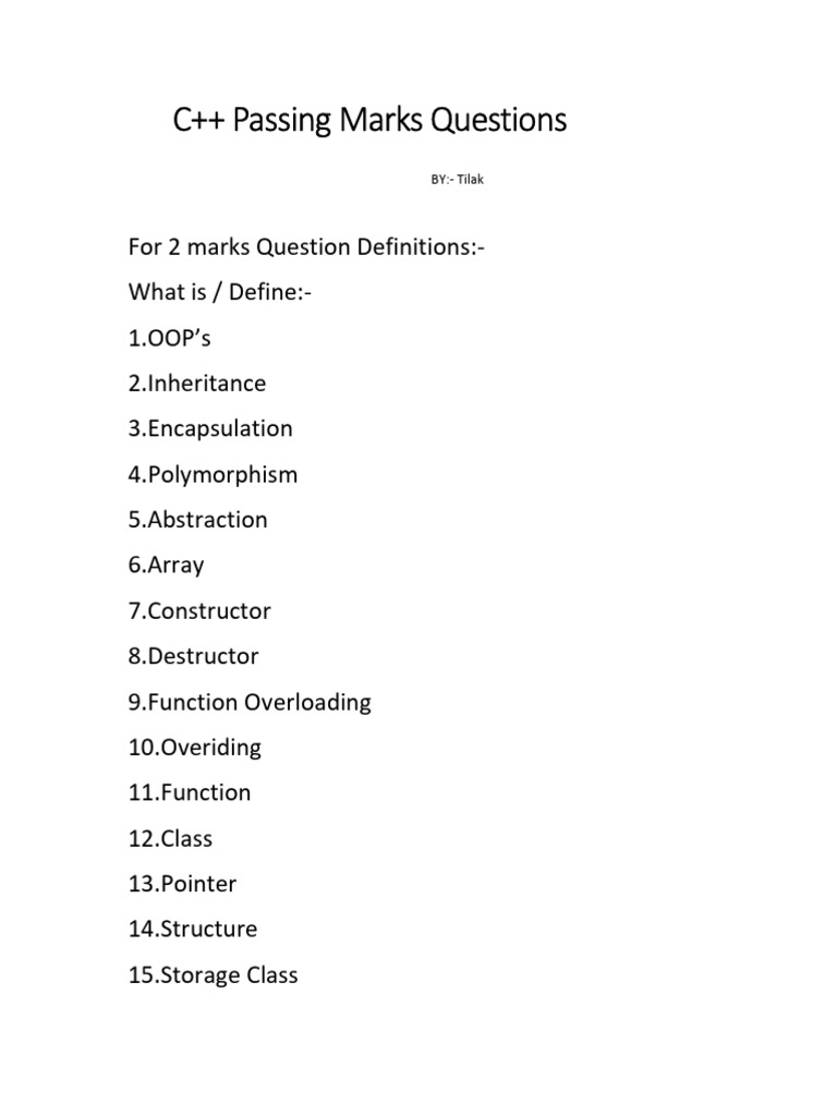 C++ Key Concepts and Questions Guide | PDF