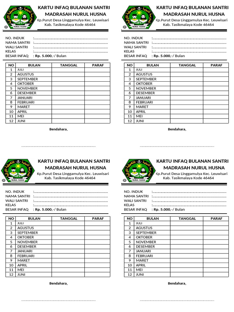 Kartu Infaq Bulanan Santri | PDF