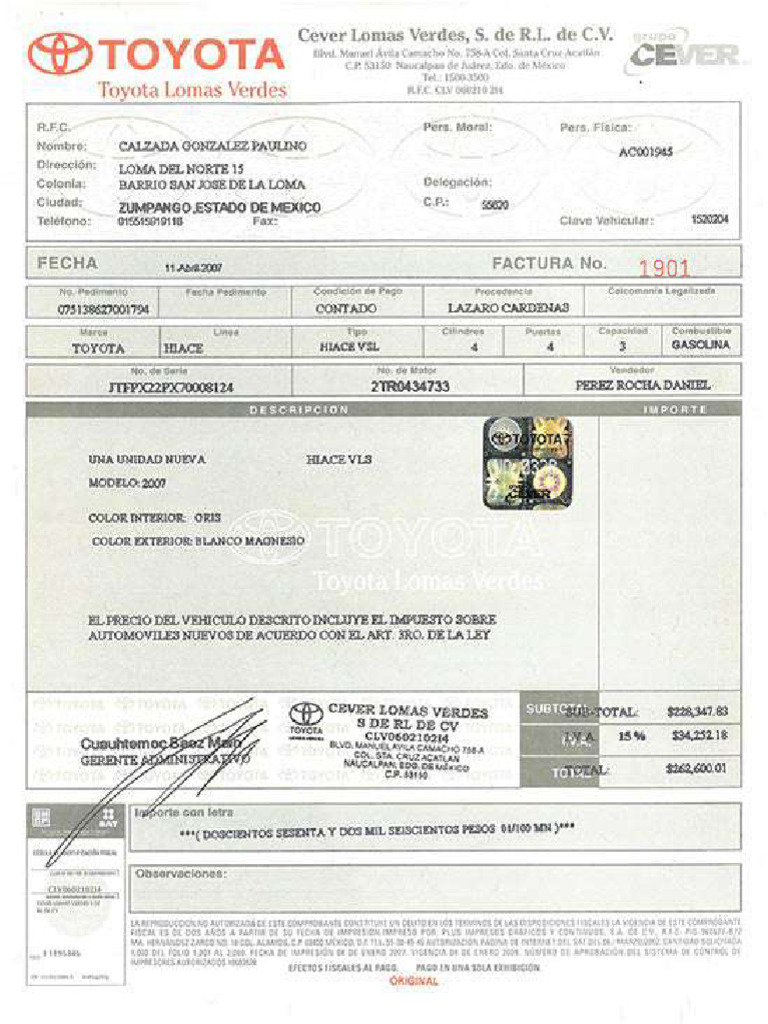 Factura Toyota | PDF