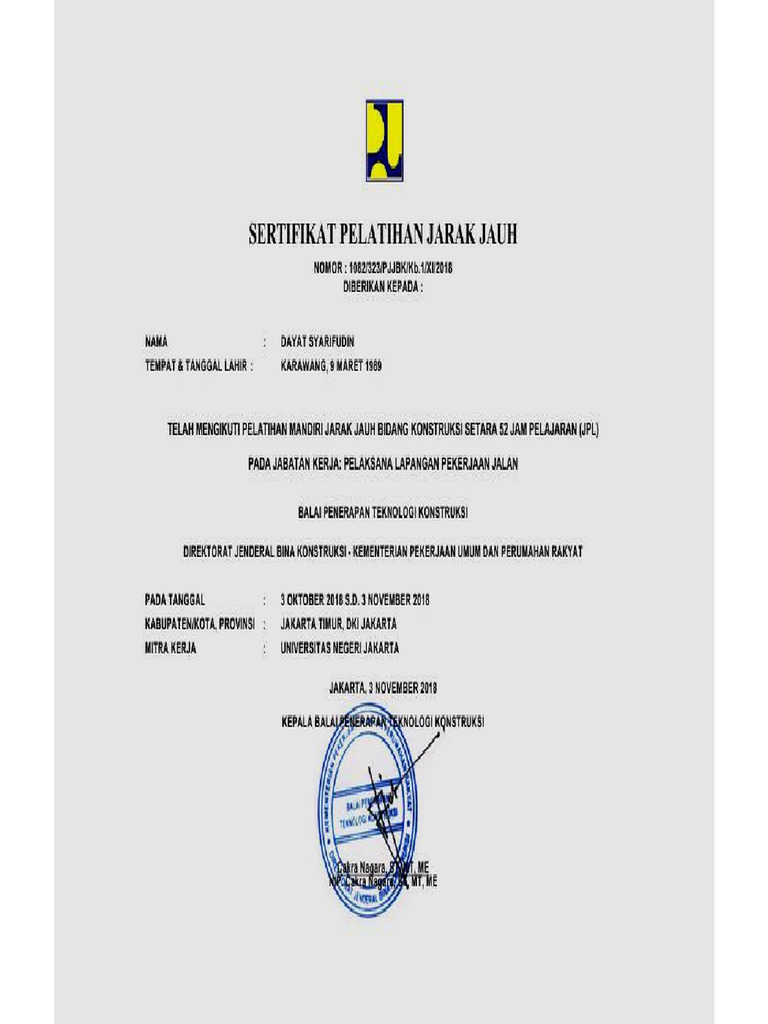 2.b Sertifikat-SIBIMA K3 DAYAT 1 | PDF