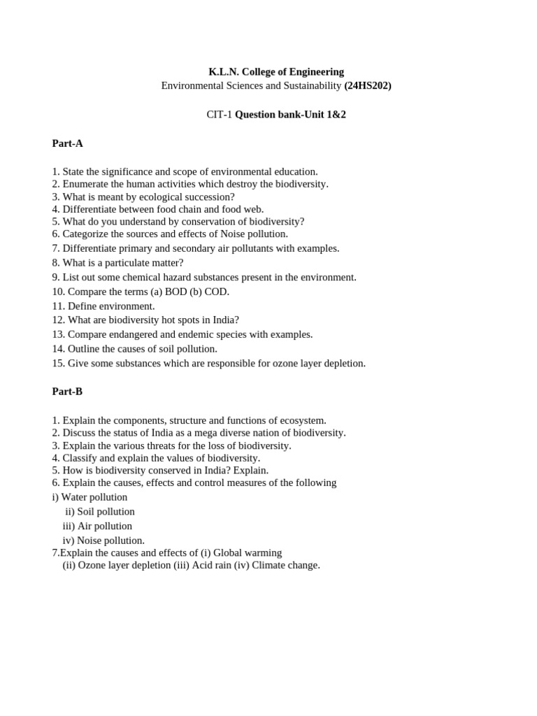 CIT I Unit I & II Question Bank With Answer | PDF | Greenhouse Effect ...