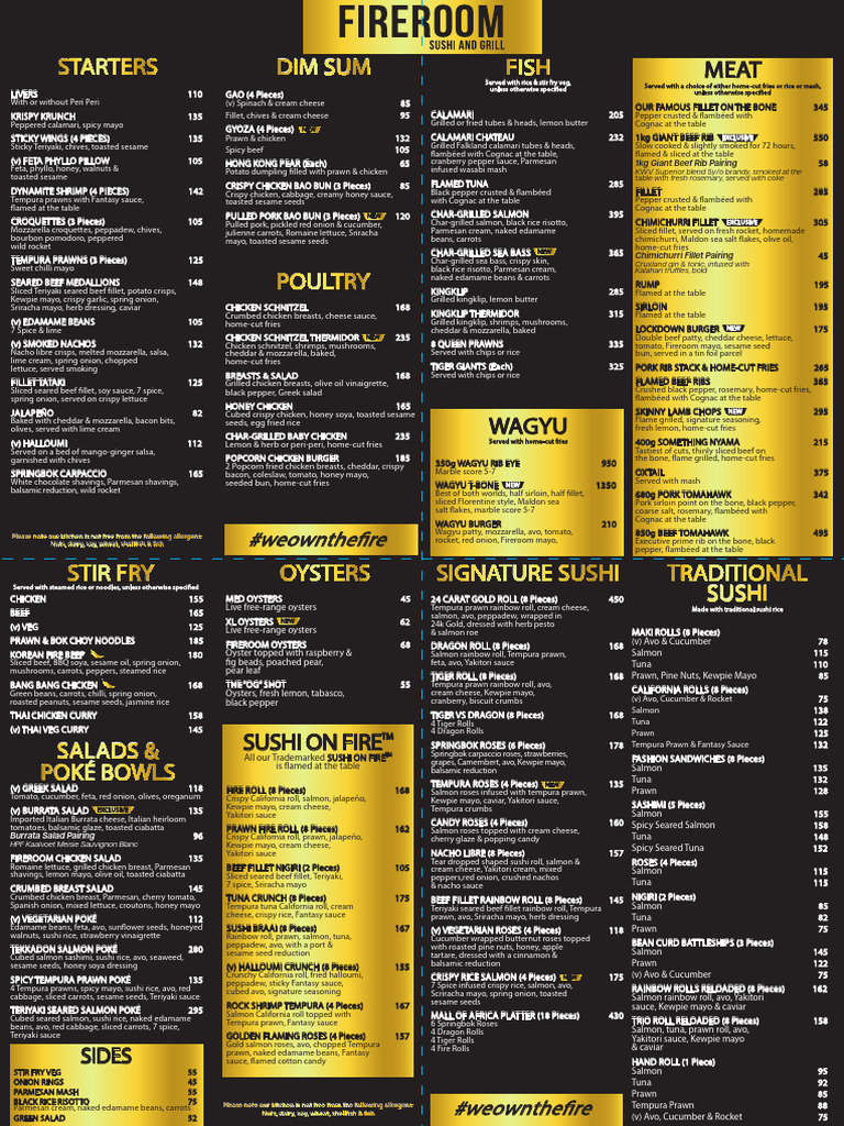 Fireroom Restaurant Menu Overview | PDF | Sushi | French Fries