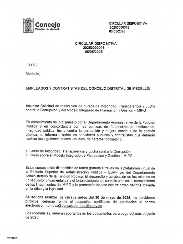 Circular Cursos de Integridad | PDF