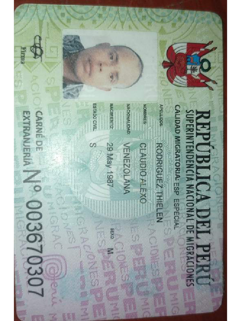 Carnet Extranjeria CLAUDIO RT | PDF