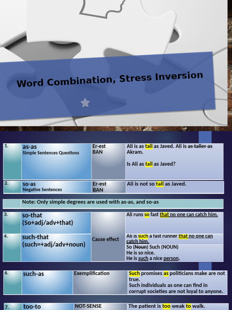 Word Combinations, Stress Inversion | PDF | Linguistics | Syntax