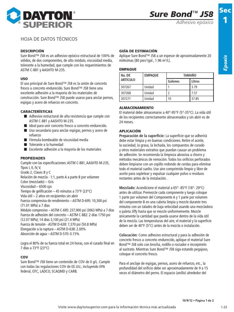 Sure Bond J58 SP | PDF | Hormigón | Epoxy