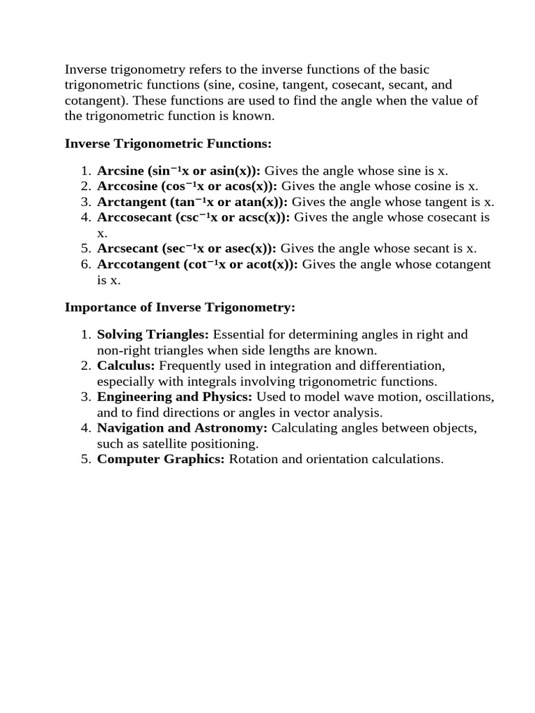 Inverse Trigonometry Math 1 | PDF