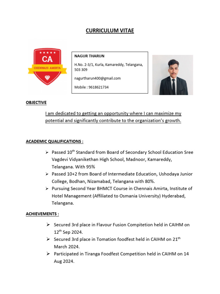 Resume - Tharun (1) New | PDF