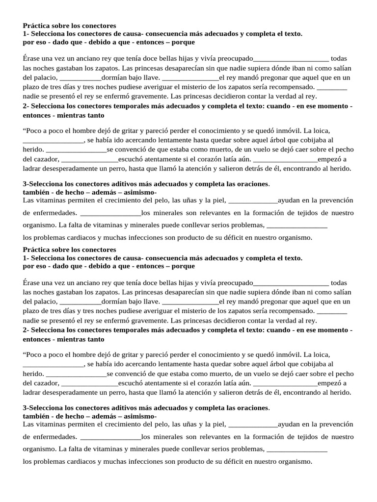 Práctica de Conectores en Español | PDF