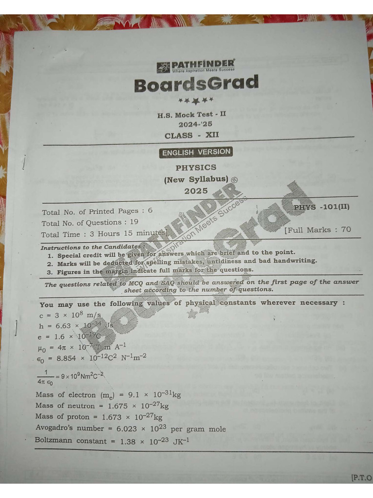 Physics Mock 2 Pathfinder | PDF