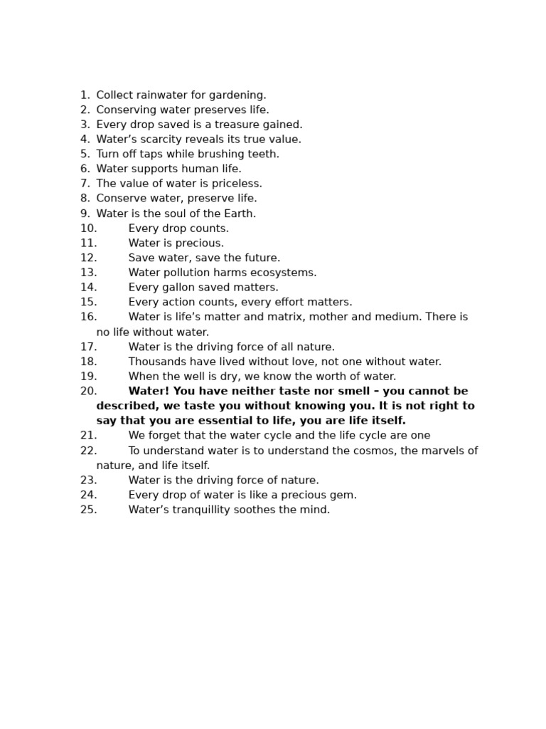 Water Conversation & Blessing Quotations | PDF