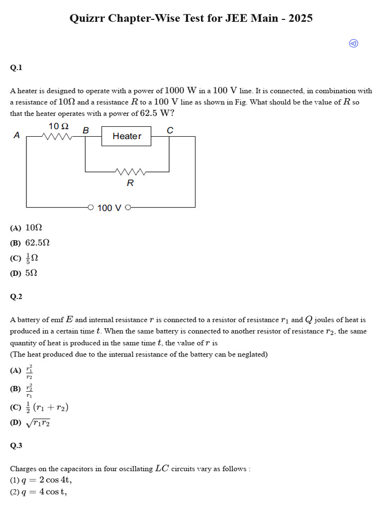 Current Electricity - Test 1 | PDF | Electric Current | Electrical ...