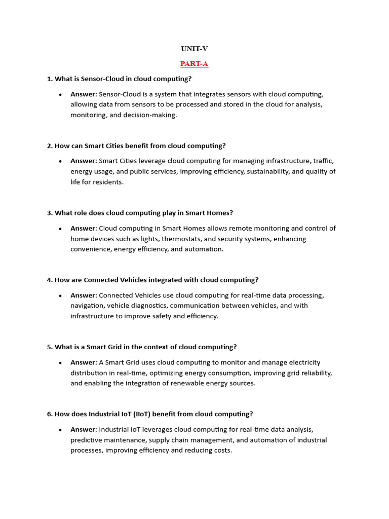 Fiot Unit-5 Question Bank With Solutions | PDF | Internet Of Things | Cloud Computing