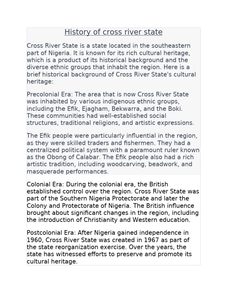 History and Culture of Cross River State | PDF | Ethnicity