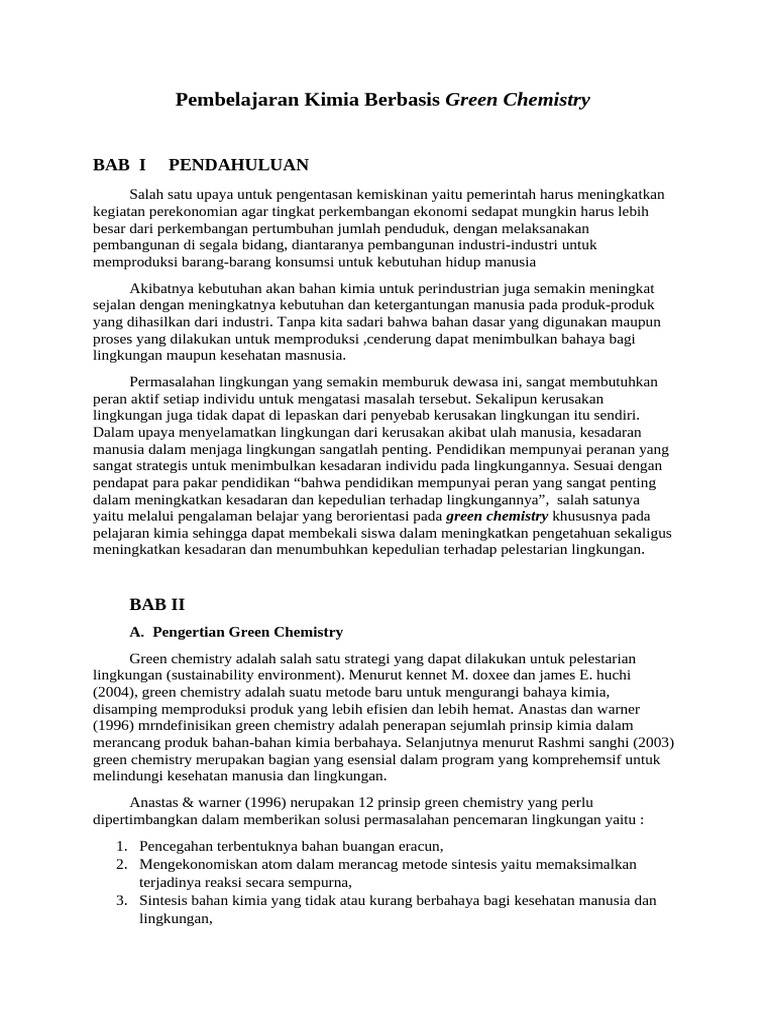Pembelajaran Kimia Berbasis Green Chemistry | PDF