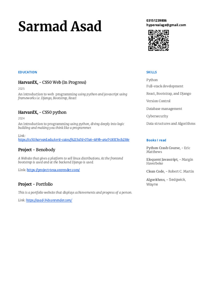 Sarmad Asad: Harvardx, - Cs50 Web (In Progress) | PDF