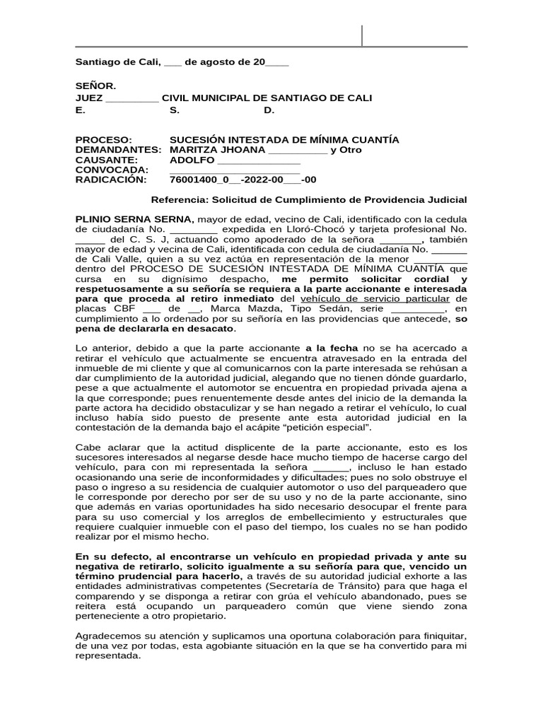 Modelo Solicitud de Retiro Del Vehículo | PDF
