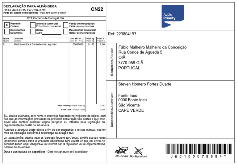 Rótulo e Documento para Alfandega (STEVEN) | PDF