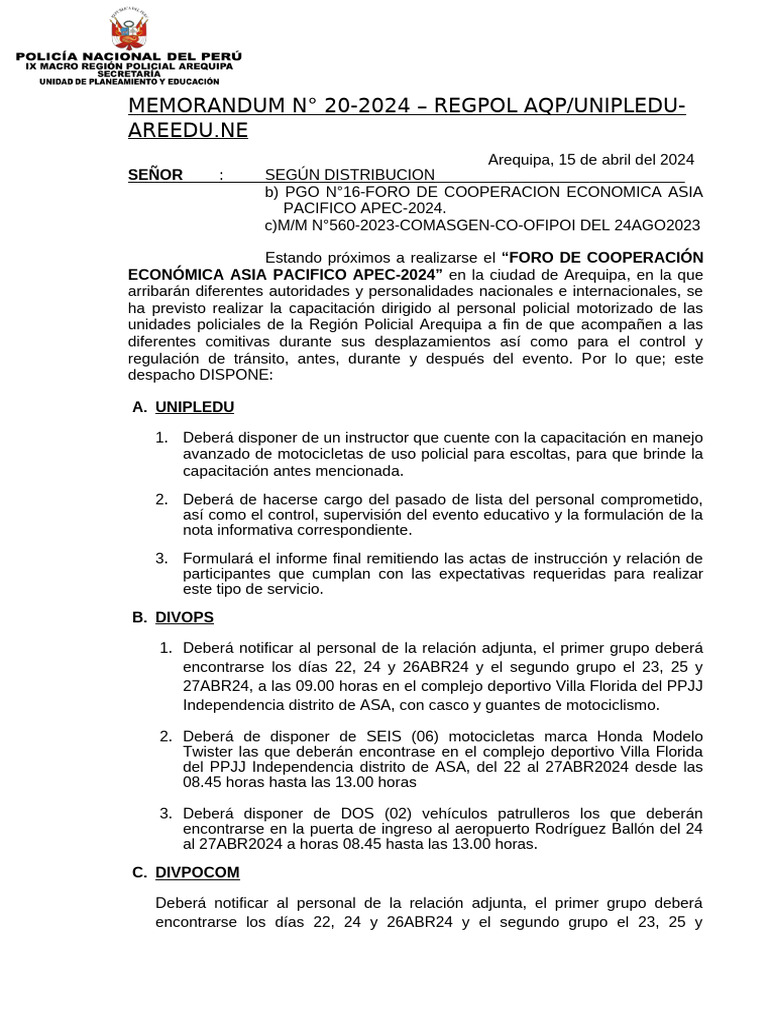 Capacitación Policial para APEC 2024 | PDF