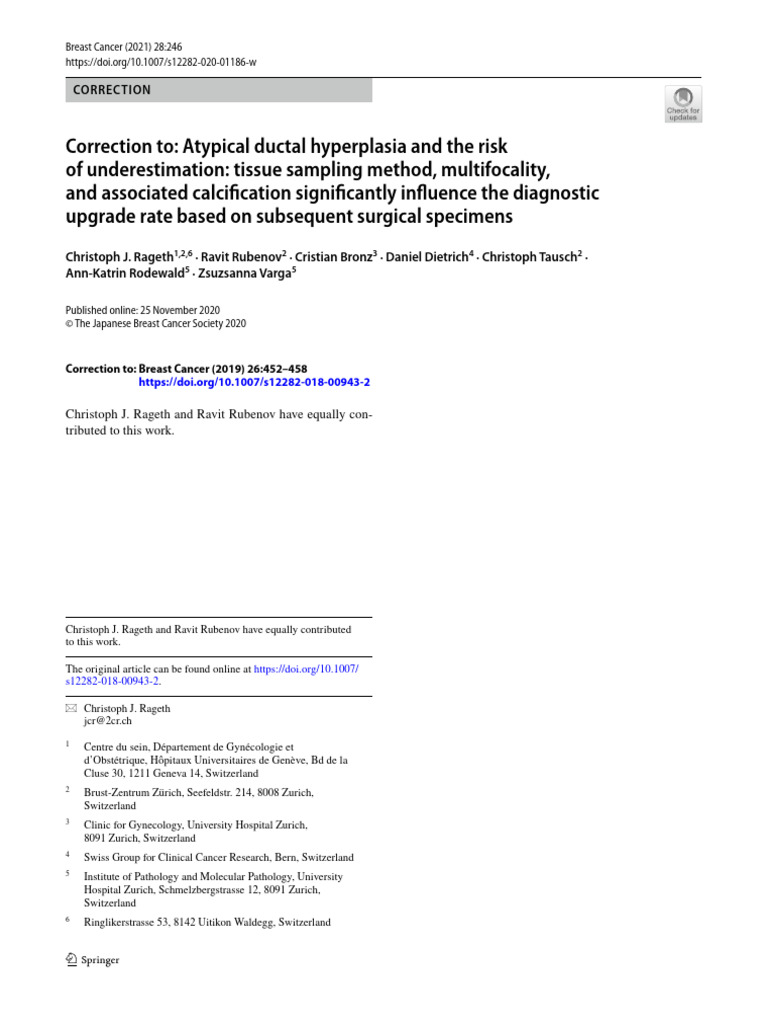 Rageth-2021-Correction To - Atypical Ductal Hyp | PDF