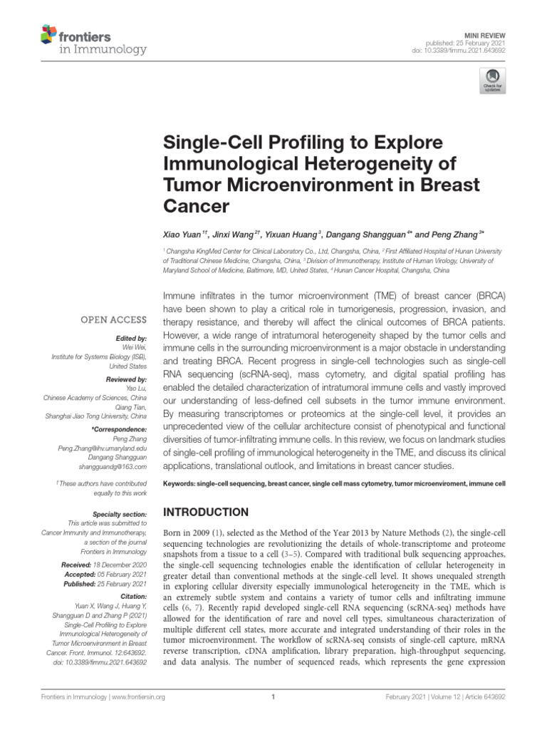 Yuan-2021-Single-Cell Profiling To Explore Imm | PDF | Cancer | Breast Cancer