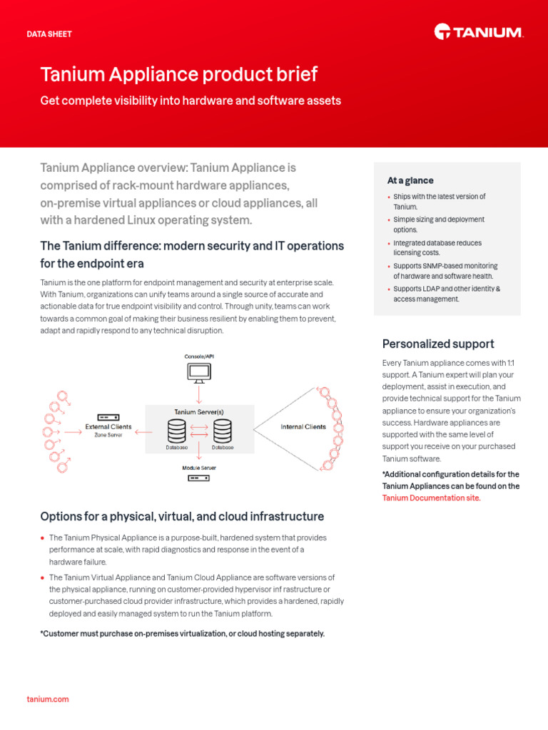 Tanium Server Appliance (Extra Large) Copper Datasheet | PDF | Cloud Computing | Virtual Machine