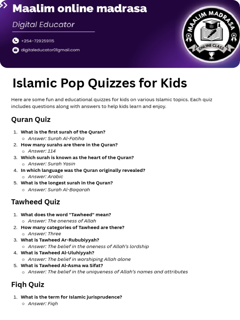 Islamic Pop Quizzes For Kids - 20250510 - 141040 - 0000 | PDF
