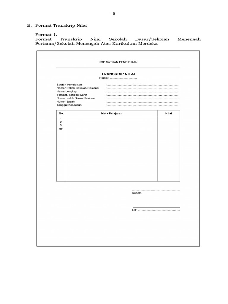 Format Transkrip Nilai | PDF