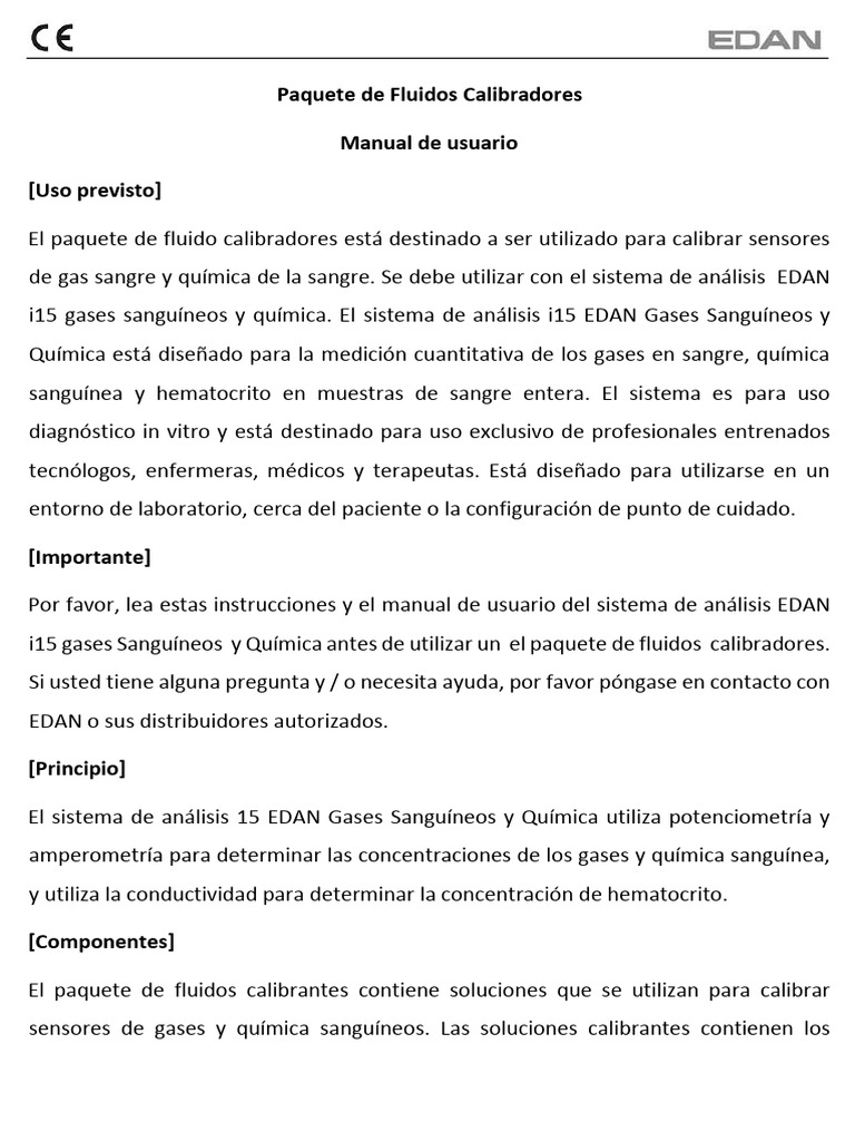 Manual de Usuario del Paquete Calibrante | PDF | Sangre | Gases