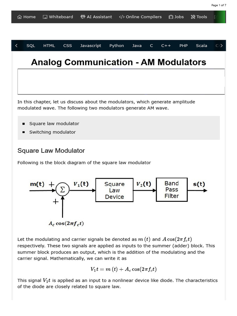 AM Modulators in Analog Communication | PDF | Modulation | Diode