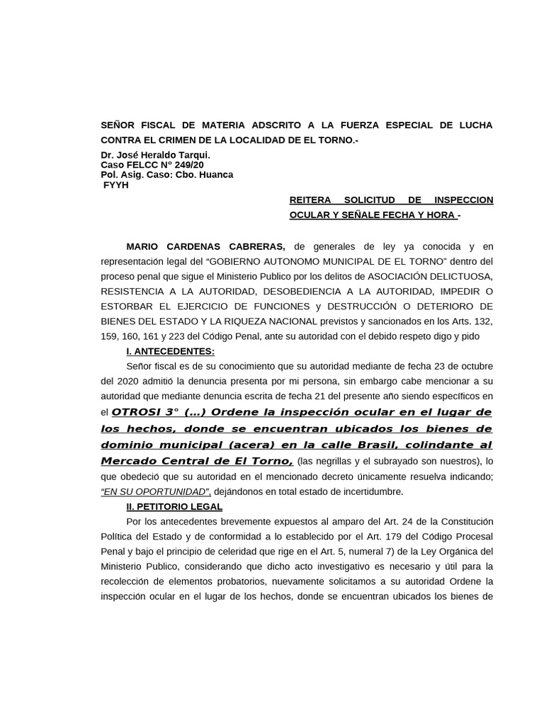 Memorial de Solicitud de Inspeccion Ocular (Caso Mezones Alcaldia ...