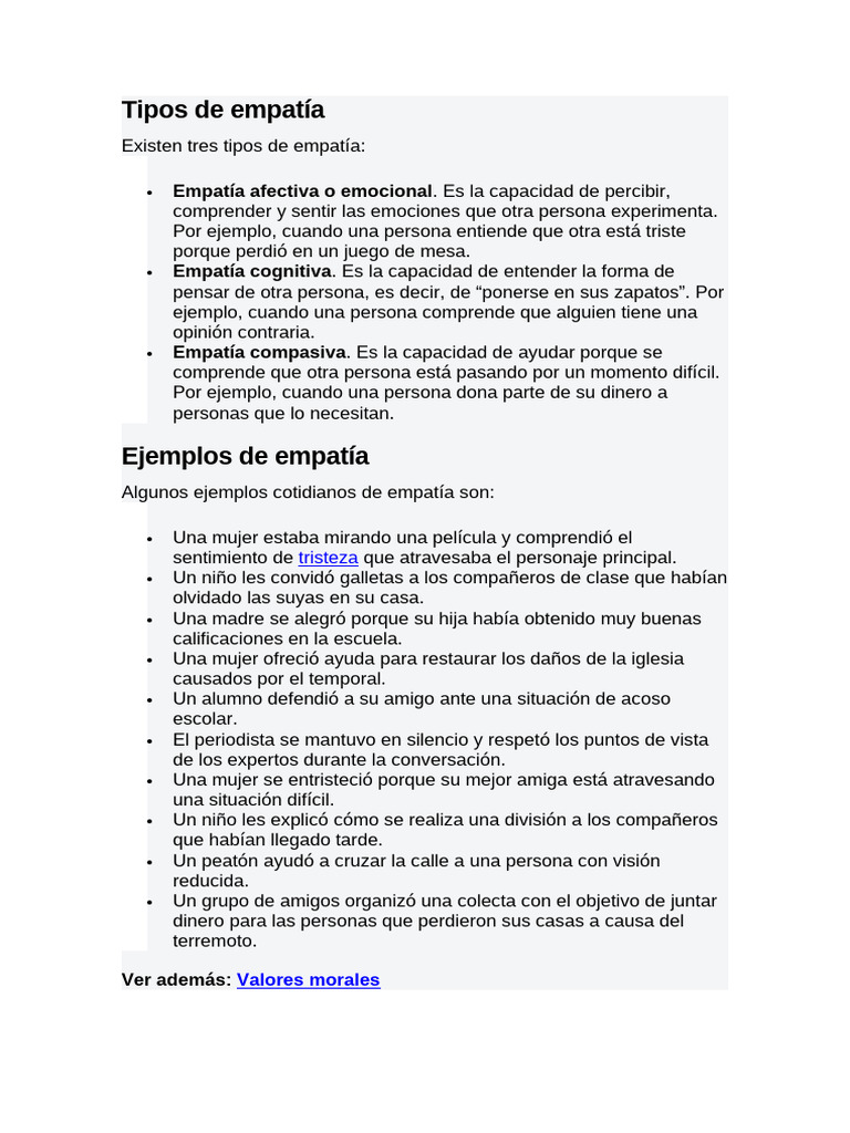 Tipos y ejemplos de empatía | PDF | Empatía | Las emociones