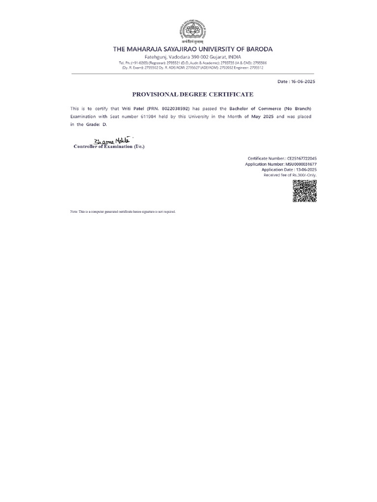 Provisional Certificate | PDF