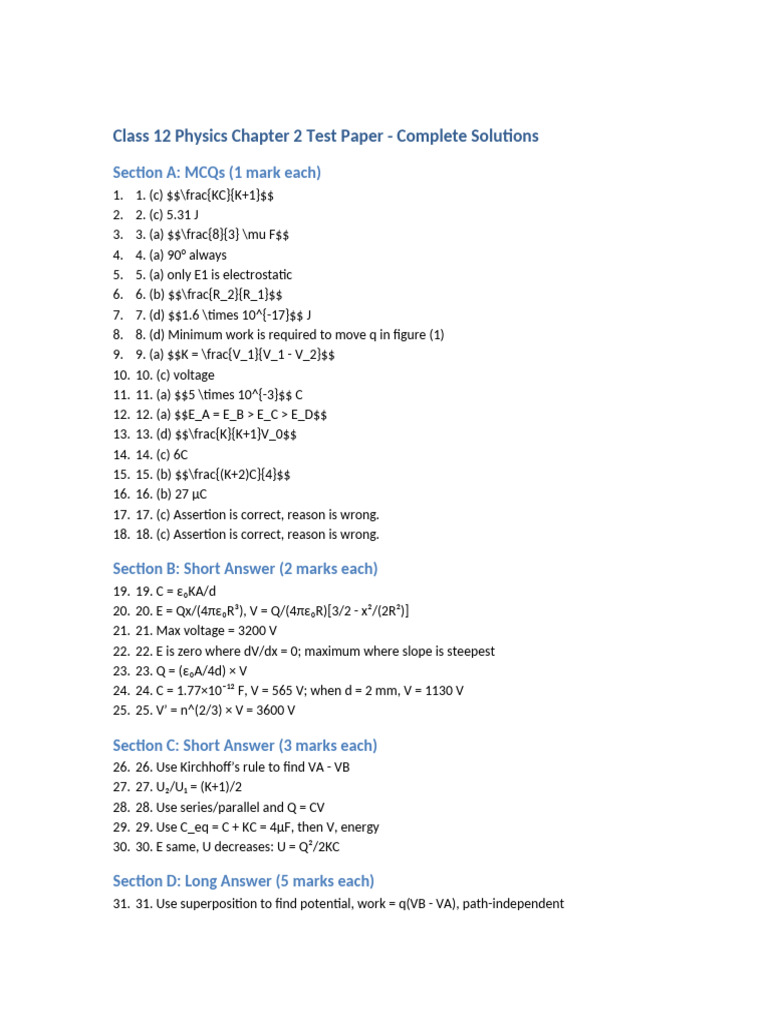 Class 12 Physics Chapter 2 Solutions | PDF