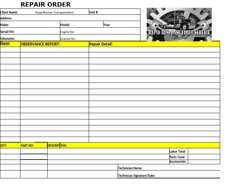 Rapid Response Repair WORK ORDER FORM | PDF