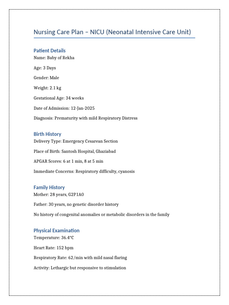 NICU Care Plan for Premature Neonate | PDF | Neonatal Intensive Care ...