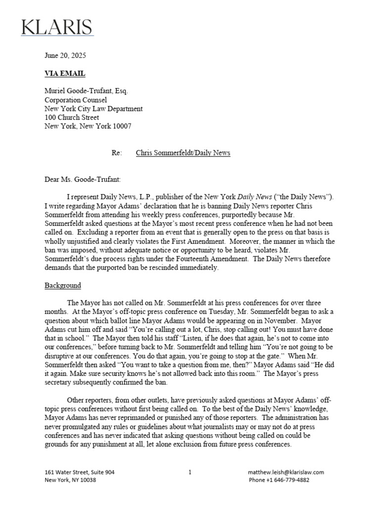 New York Daily News Letter | PDF | First Amendment To The United States ...