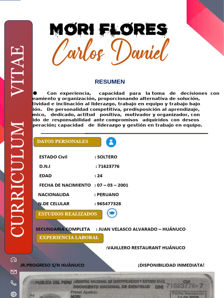 CV de Carlos Daniel para Vajillero | PDF